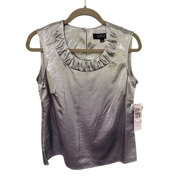 Kasper | Tops | Kasper Tank Top Gray Satin Crinkle Neckline Womans Size ...